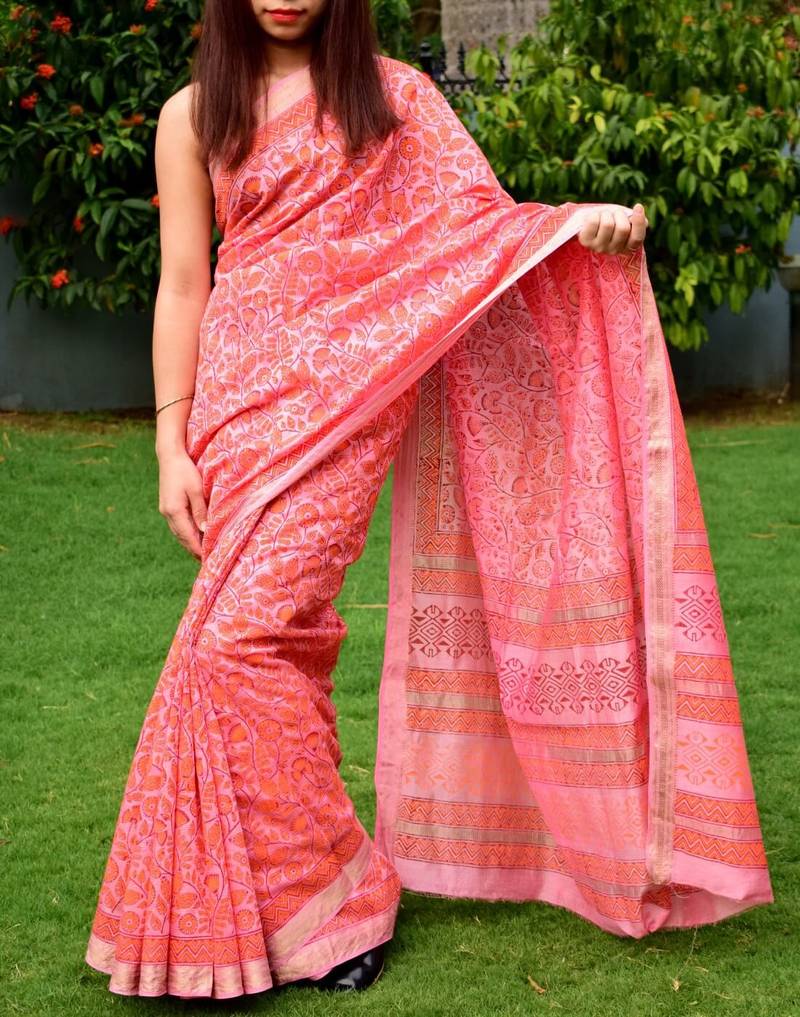 Maheshwari Block Print Saree Handloom Multicolor - Richa Pandey - 2657161