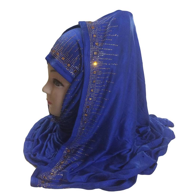 Blue Diamond Stone Work Hosiery Cotton Islamic Hijab Scarf - JSDC - 2657935