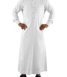 White cotton blue anchored simple saudi thobe - MASHROO APPARELS LLP ...