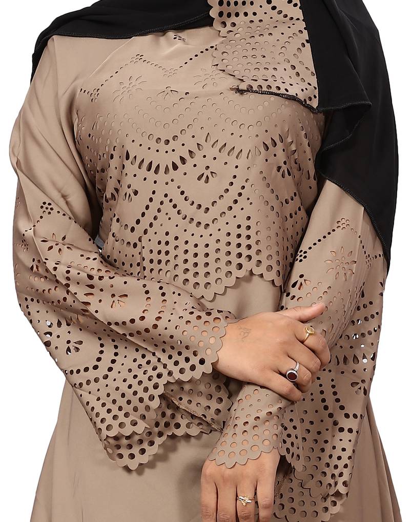 Beige Grey Color Laser Cutting Style Nida Material Abaya Burkha With ...