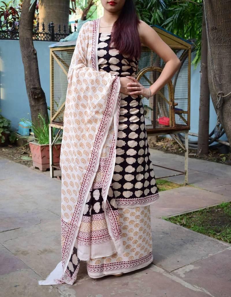 Giftpiper Bagh Print Salwar Suit In Cotton Black & White - Richa Pandey ...