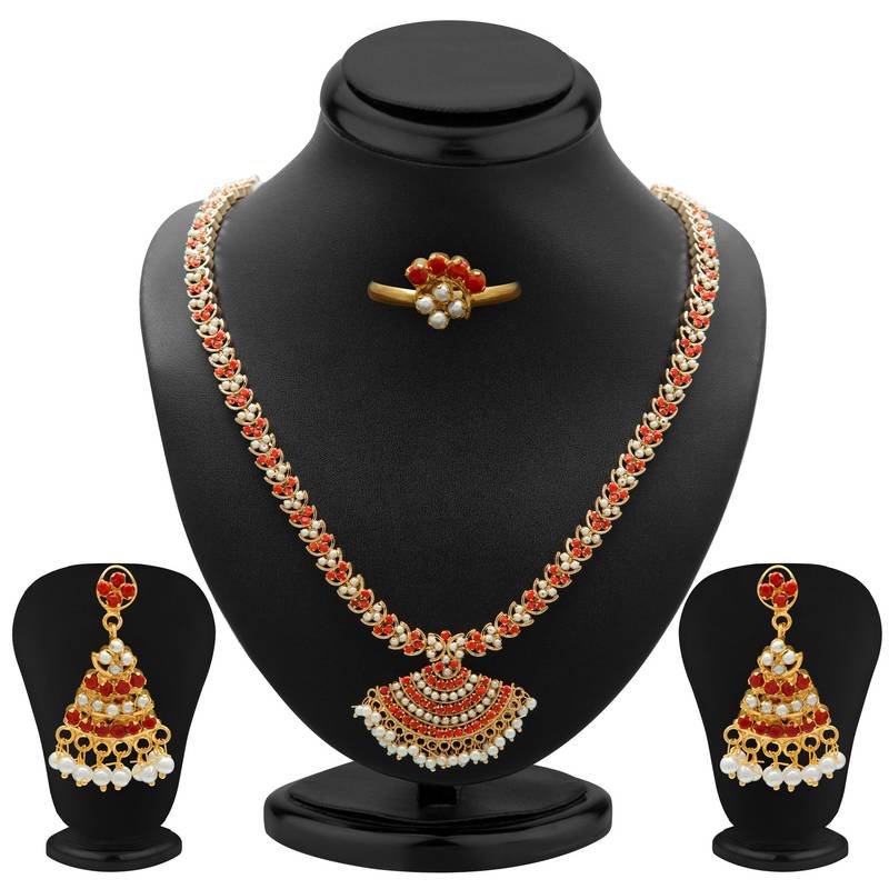 Artistically Moonga Moti Stone Studded NecklaceSet - Sukkhi Online ...