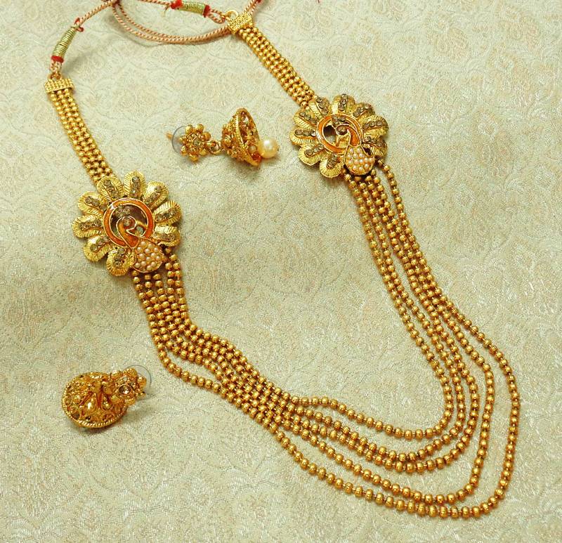 Multi string golden lct kundan brass chain long rani haar necklace ...