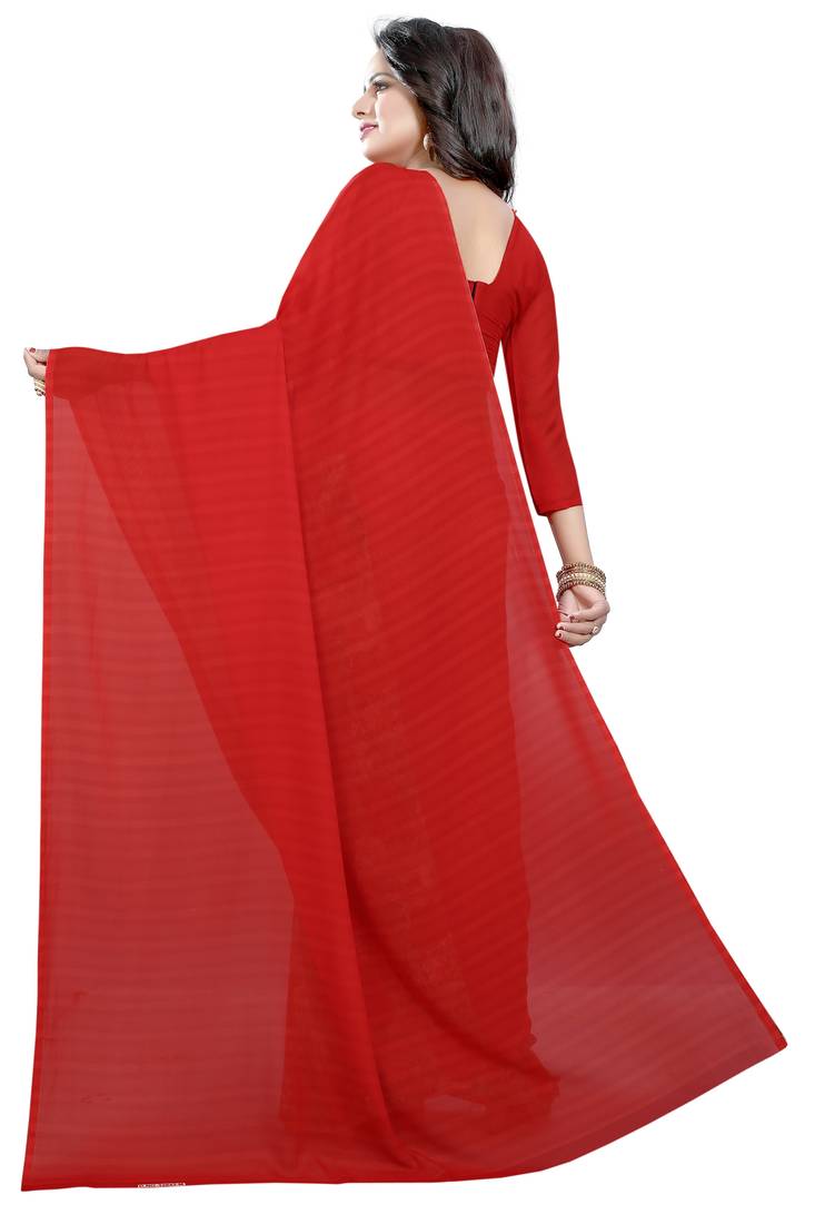 Red georgette saree with blouse - Epsilon Sales - 2667415