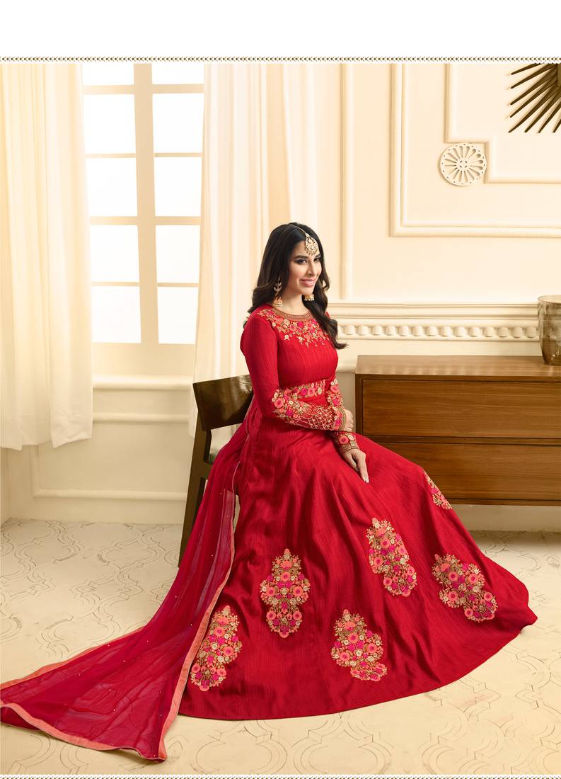 Red embroidered raw silk salwar with dupatta - The Fashion Couture ...