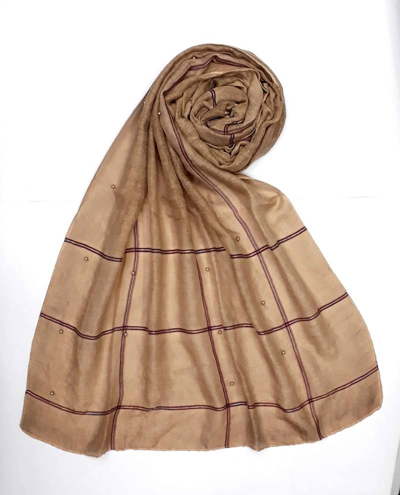 Brown Cotton Designer Hijab Stole For Women - Mean Zoom - 2672045