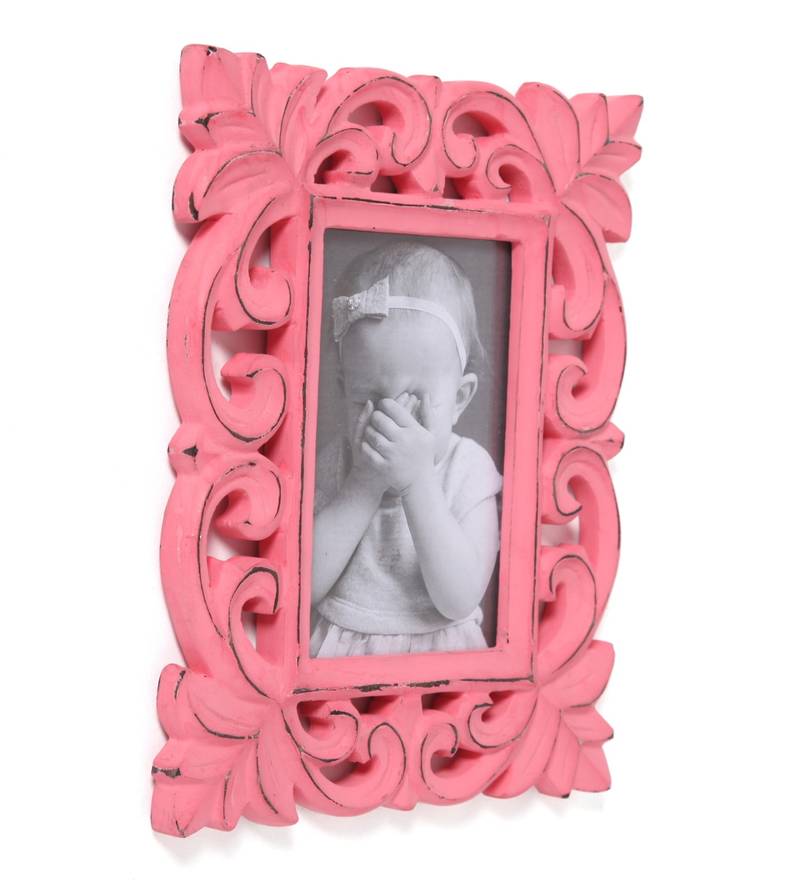 Wooden Handcrafted Photo Frame Distress Finish Pink Color ( 4x6 Inch ...