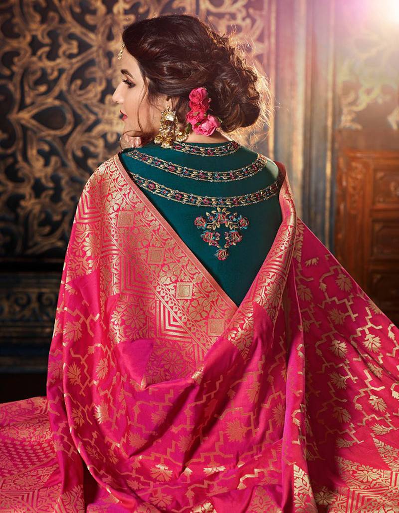 Teal embroidered silk salwar with dupatta - Monjolika - 2680573