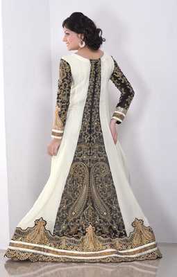 White embroidered georgette semi-stitched salwar - Dani Fashions - 361803