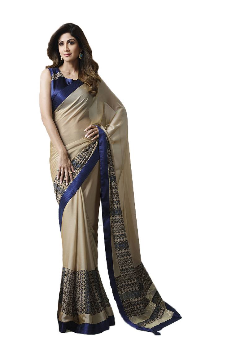 Beige plain rayon designer saree with blouse - De Marca - 2684763