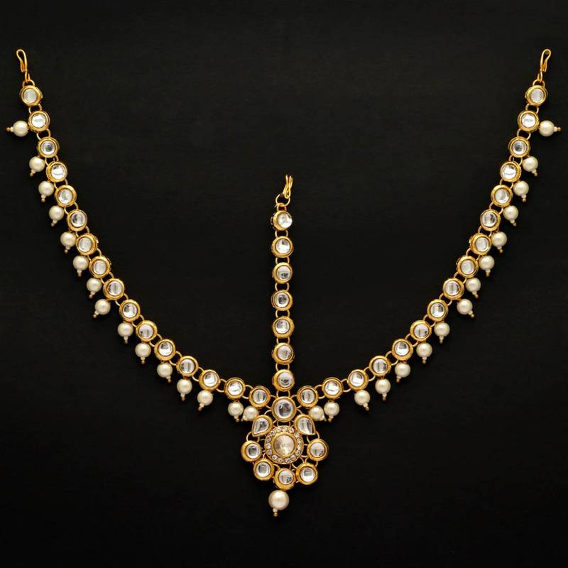 White Color Imitation Pearl and Kundan Work Matha Patti - Jaipur Mart ...