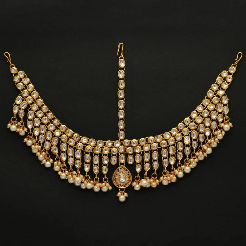White Color Imitation Pearl and Kundan Work Matha Patti - Jaipur Mart ...