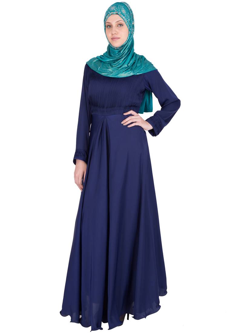 Blue Nidha fabric abaya with hijab - Shifa Naqab Collection - 2687018