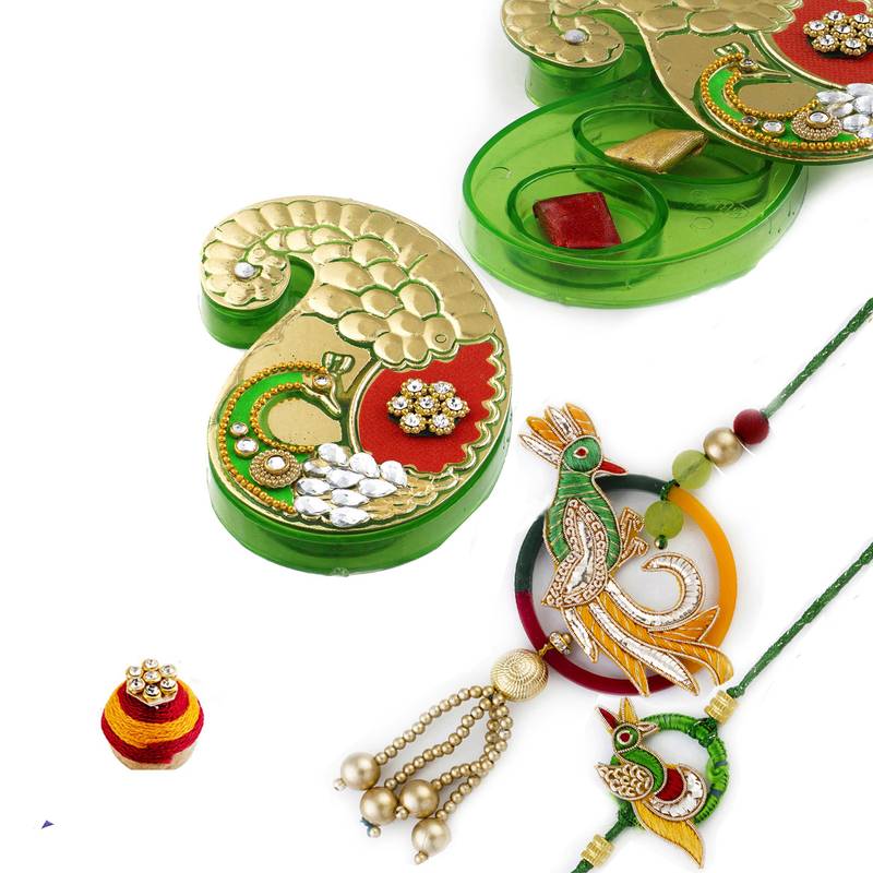 Premium Keri Shape Green Rakhi Gift Box With Peacock Motif Bhaiya ...