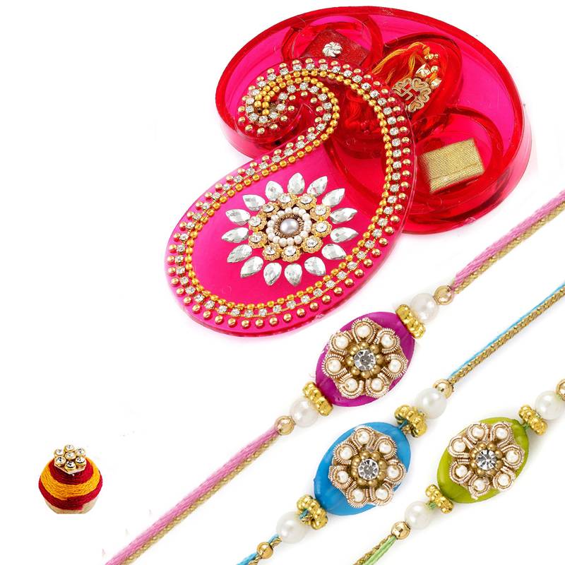 Premium Keri Shape Pink Rakhi Gift Box With Set Of 3 Rakhis - Aapno ...