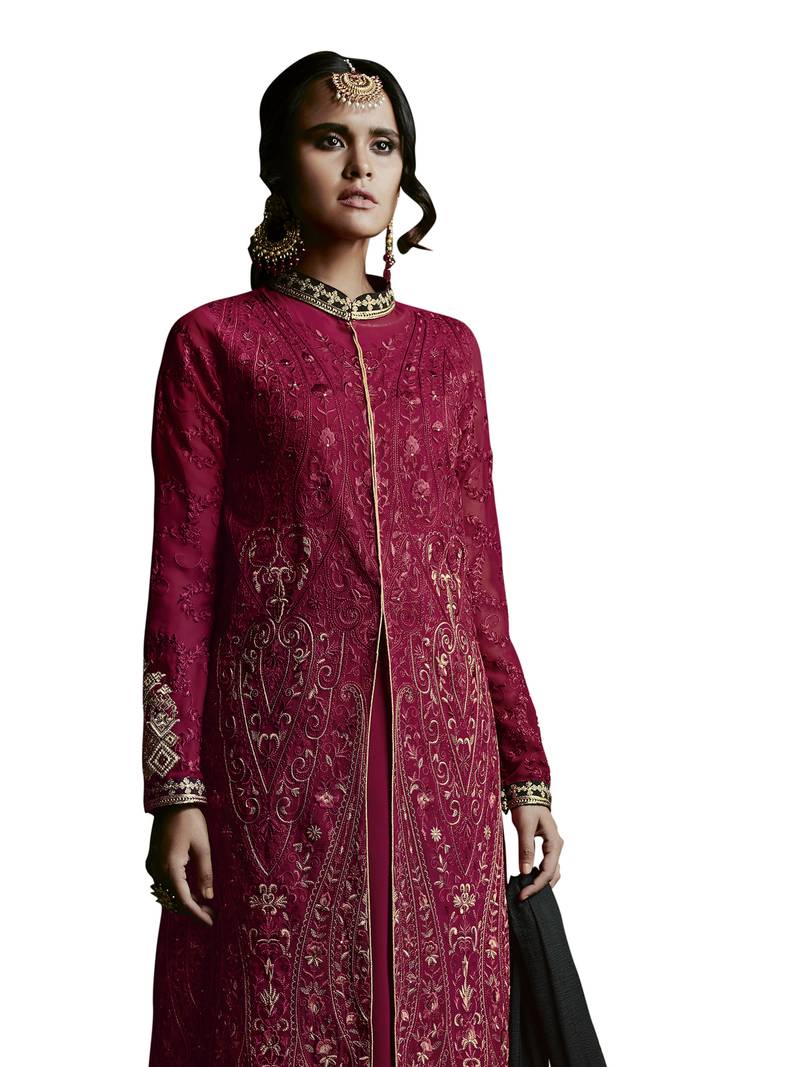 Magenta embroidered georgette salwar with dupatta - Satrani Fashion ...