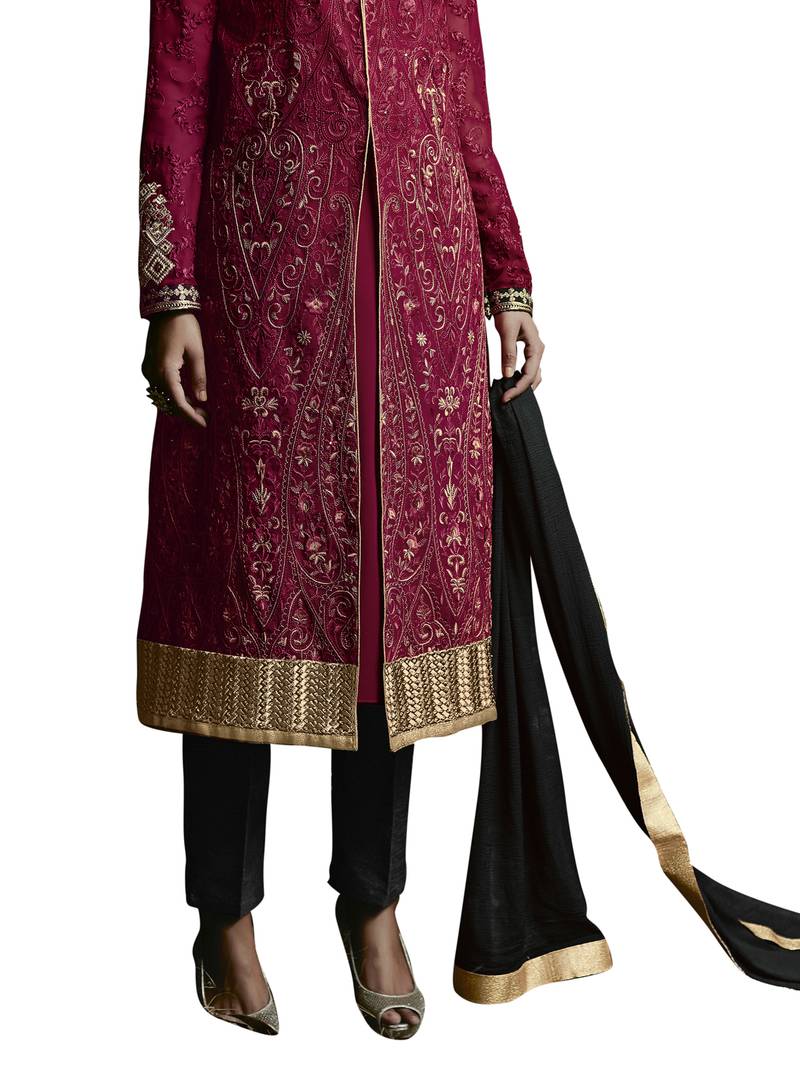 Magenta embroidered georgette salwar with dupatta - Satrani Fashion ...