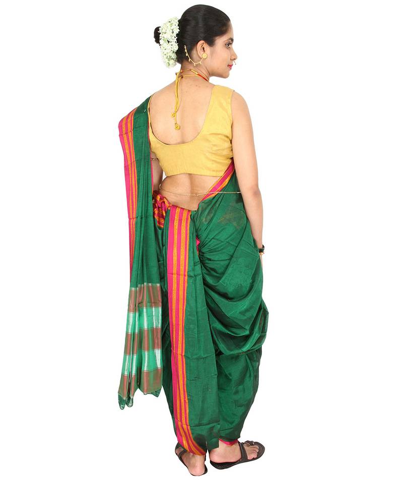 Green Plain Art Silk Chanderi Nauvari Saree - KALAPURI - 2693021