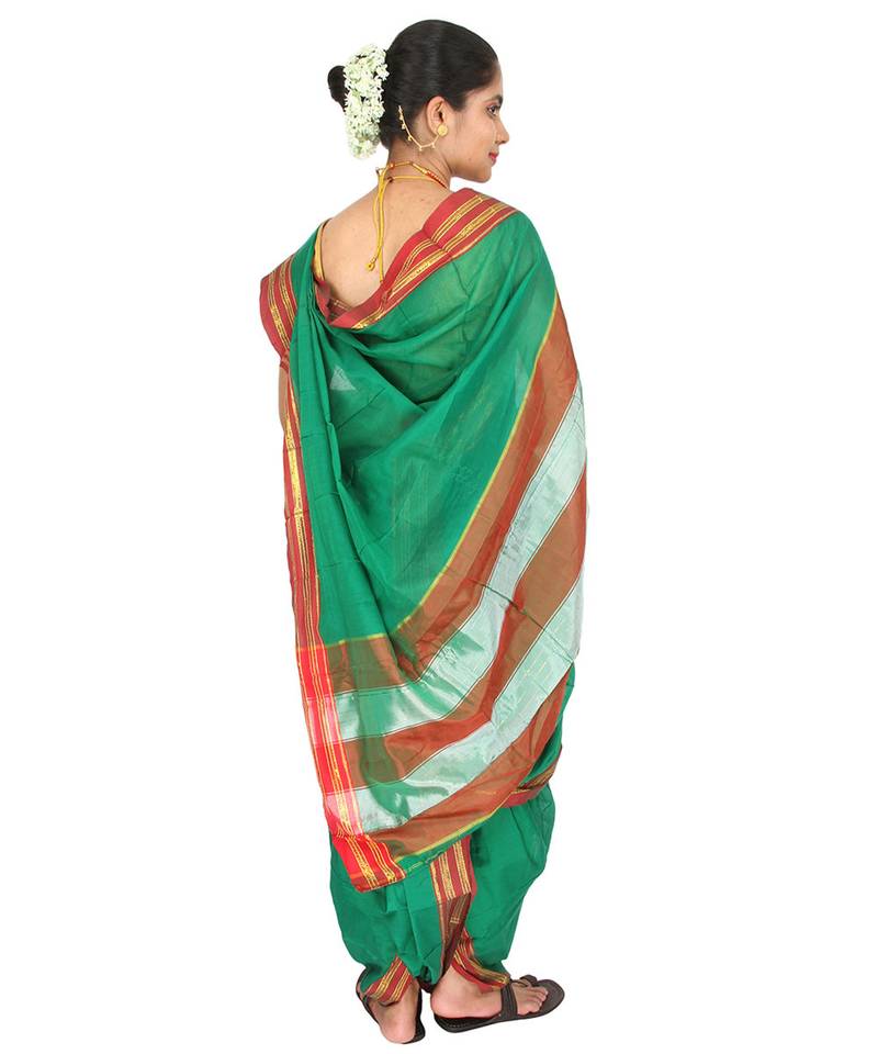Green Plain Art Silk Chanderi Nauvari Saree - KALAPURI - 2693066