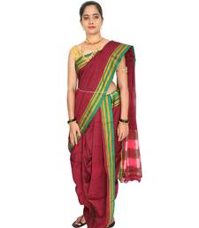 Maroon Plain Art Silk Chanderi Nauvari Saree - KALAPURI - 2693068