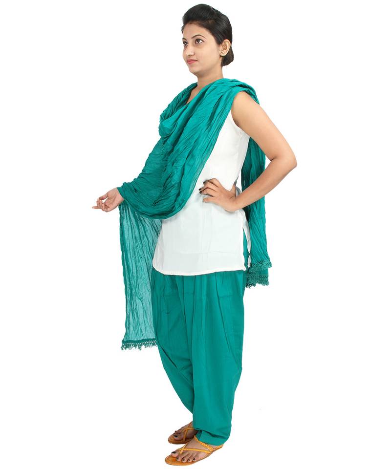 Seagreen Dark Pure Solid Cotton Semi Patiala Salwar And Cotton Dupatta ...