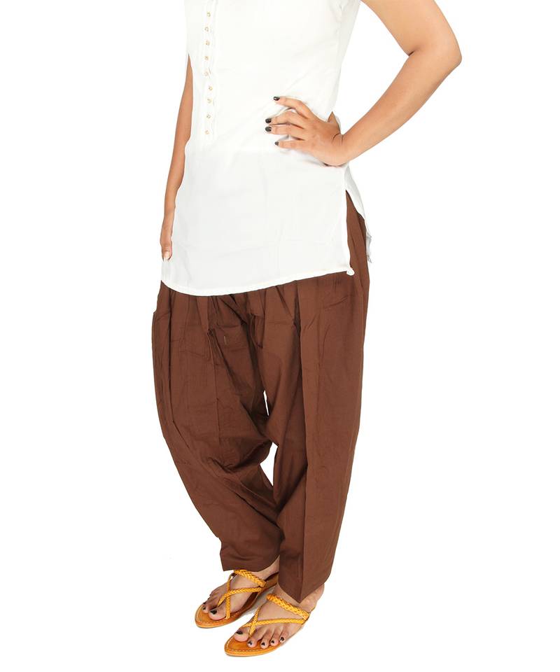 Coffee Pure Solid Cotton Semi Patiala Salwar Bottoms - KALAPURI - 2693131