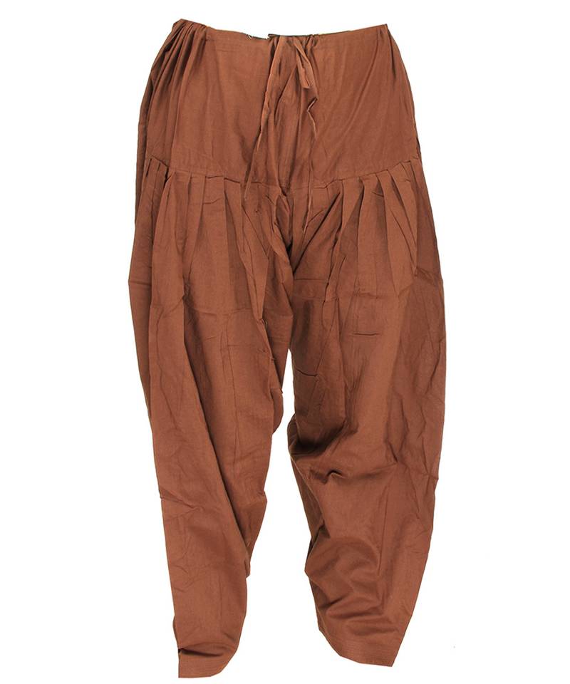 Coffee Pure Solid Cotton Semi Patiala Salwar Bottoms - KALAPURI - 2693131