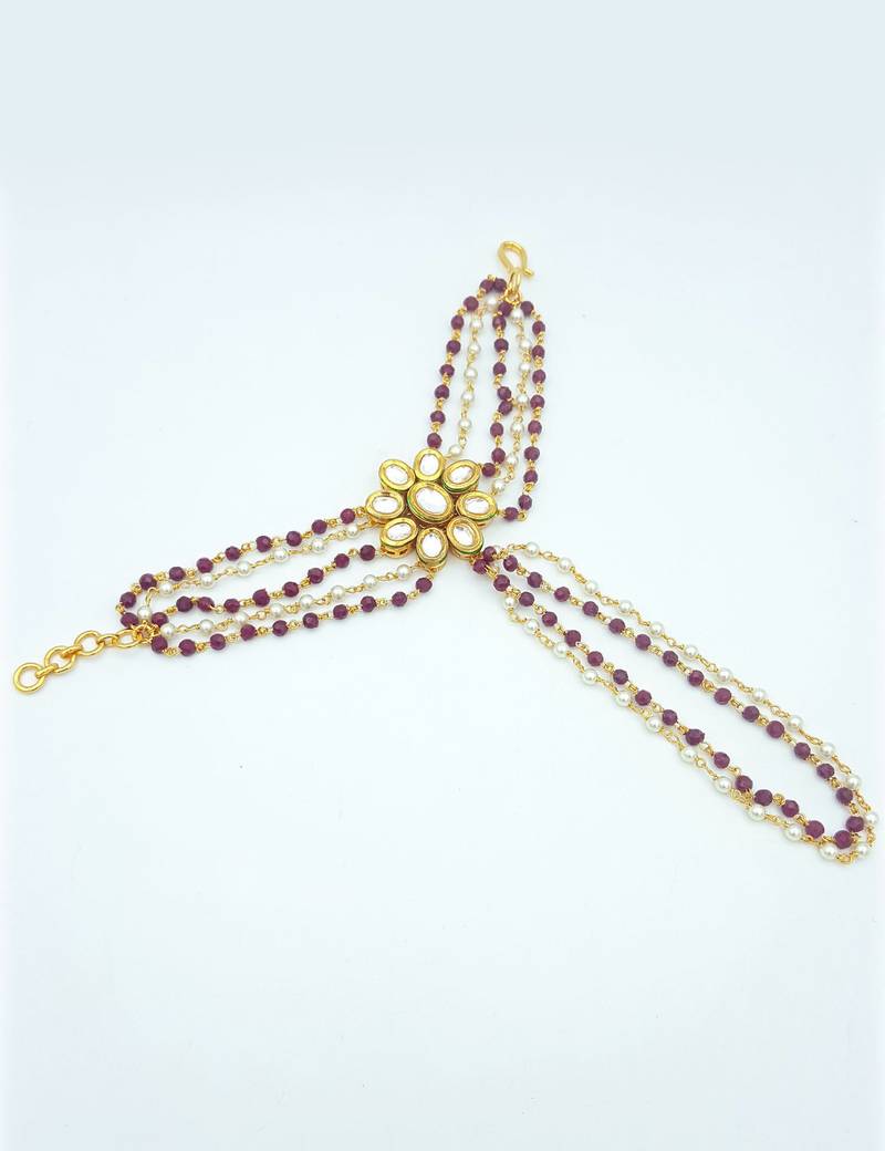 Ruby Red Vilandi Kundan Haath Panja Phool Jewellery for Women - Orniza - 2695467