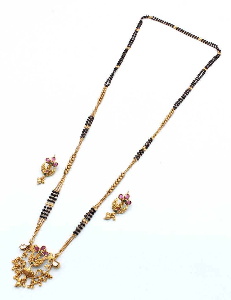 Red Green Jadau Kundan Mangal Sutra Jewellery for Women - Orniza - 2695703