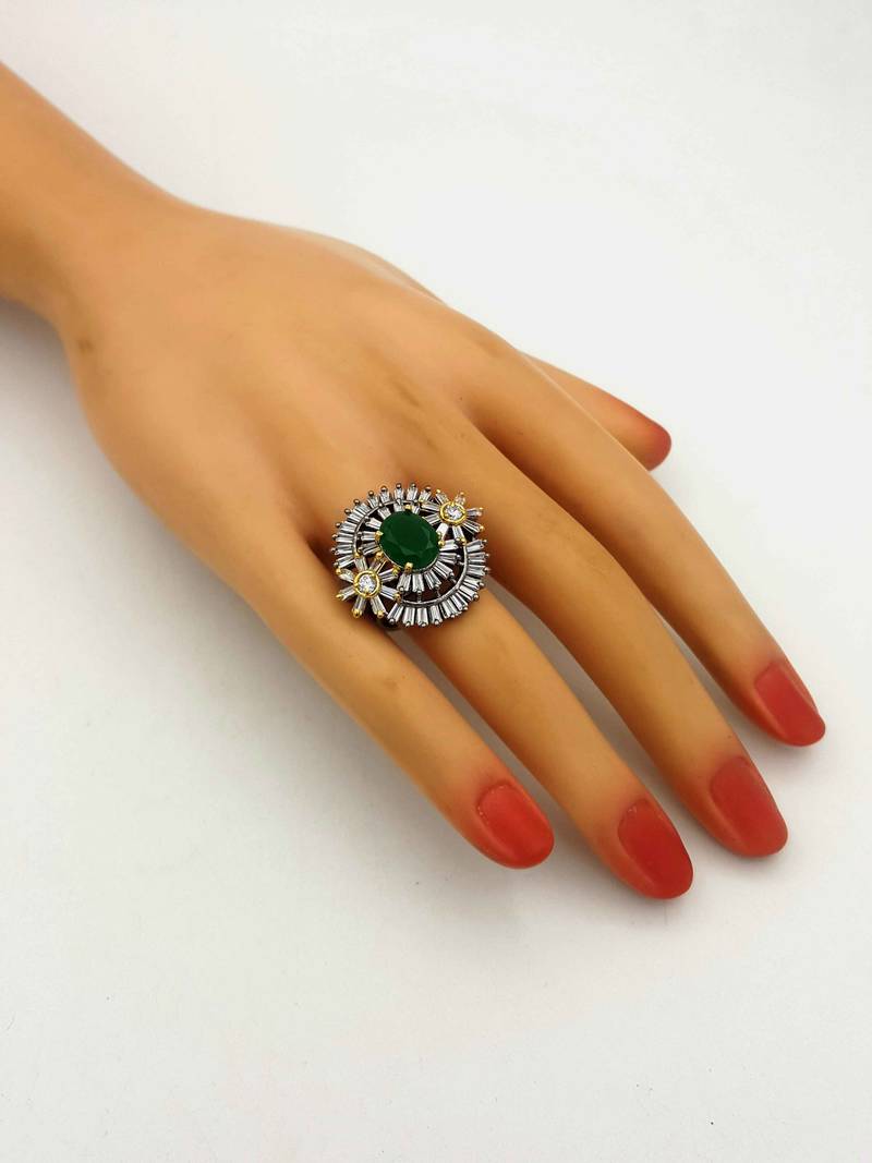 Emerald Green Designer Finger Ring Jewellery for Women - Orniza - 2695925
