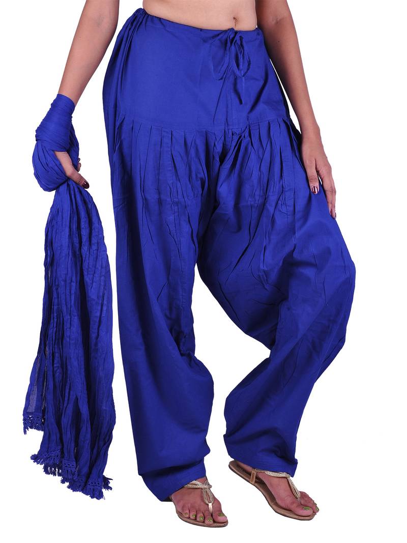 Womens Cottage Ink Blue Cotton Semi Patiala And Dupatta Set - KALAPURI ...