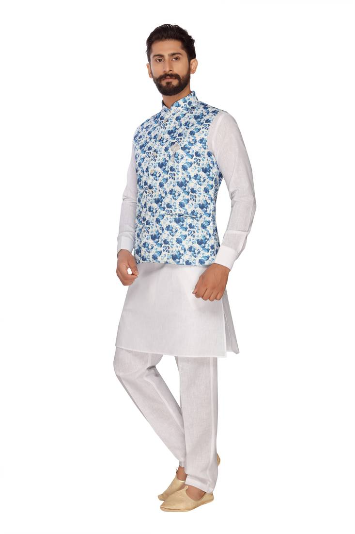 Blue Jute Digital Print Work Nehru Jacket - SHILPA CREATION - 2697589