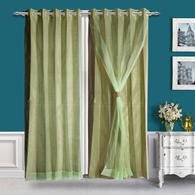 Just Linen 2-in-1 Poly Dupion Light Olive Eyelet Door Curtain - Just ...