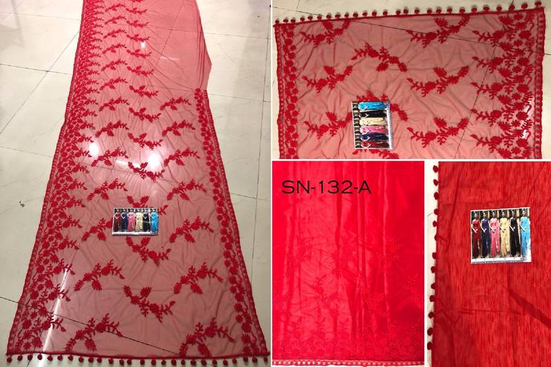 Red embroidered net saree with blouse - Colour Trendz - 2693848