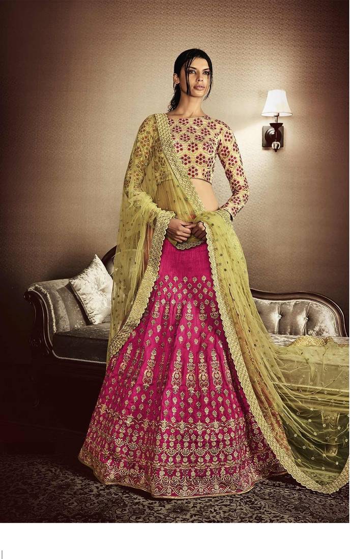 Magenta Embroidered Banglory Silk Lehenga Choli With Dupatta - The ...