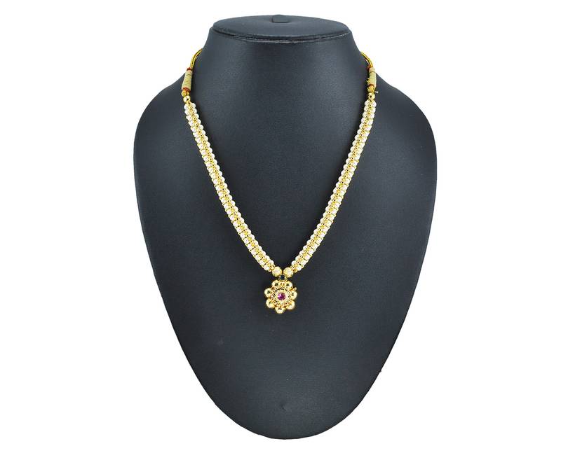 Womens Trendz White Golden Moti Har Necklace - KALAPURI - 354501