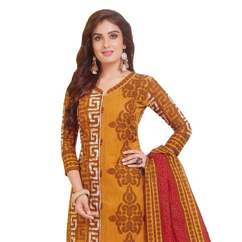 Brown printed cotton salwar with dupatta - Biyu - 2708886