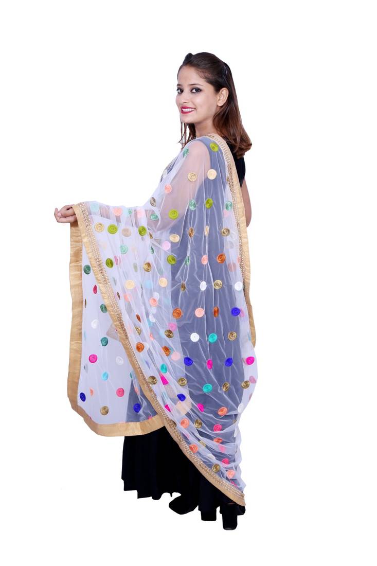 Golden net dupatta with embroidery work - MONIKA - 2708910