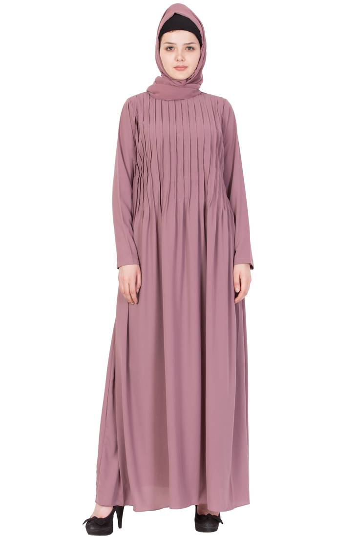 Puce Pink kashibo Plain Stitched Islamic Abaya - Mushkiya - 2710766