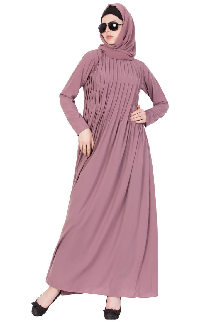 Puce Pink kashibo Plain Stitched Islamic Abaya - Mushkiya - 2710766