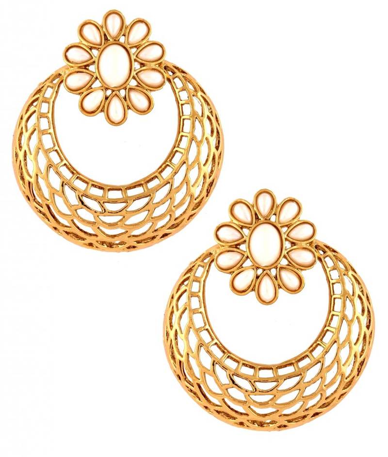 pearl gold plated antique finish jaali chaand bali earring - the ...