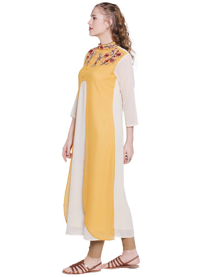 Yellow printed georgette kurti - M.Tex - 2710984