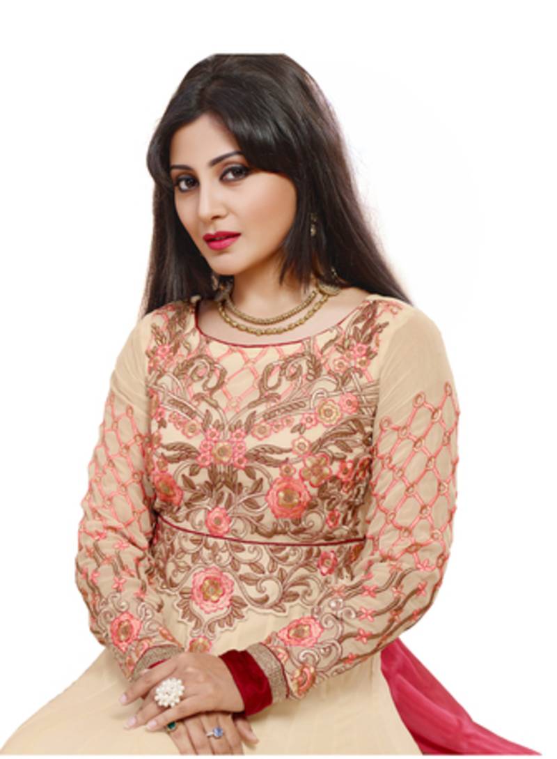 Off-White embroidered georgette semi-stitched salwar with dupatta ...