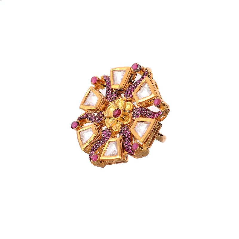 Wedding Special Golden Ruby Kudan Ring - RICH LOOK - 2716192