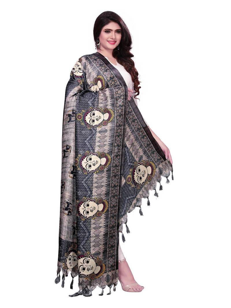 Grey Color Bhagalpuri Silk Digital Print Women's Dupatta - Satrani ...