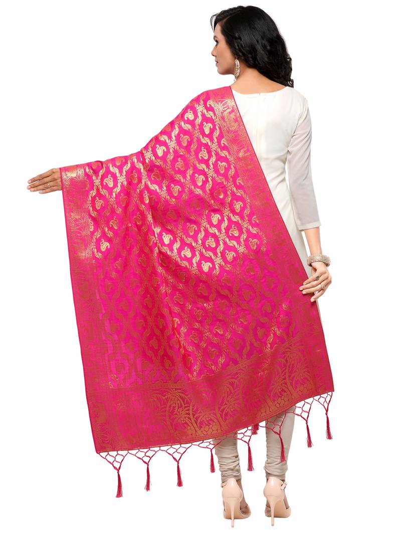 Pink Color Poly Silk Banarasi Women's Dupatta - Satrani Fashion - 2718587