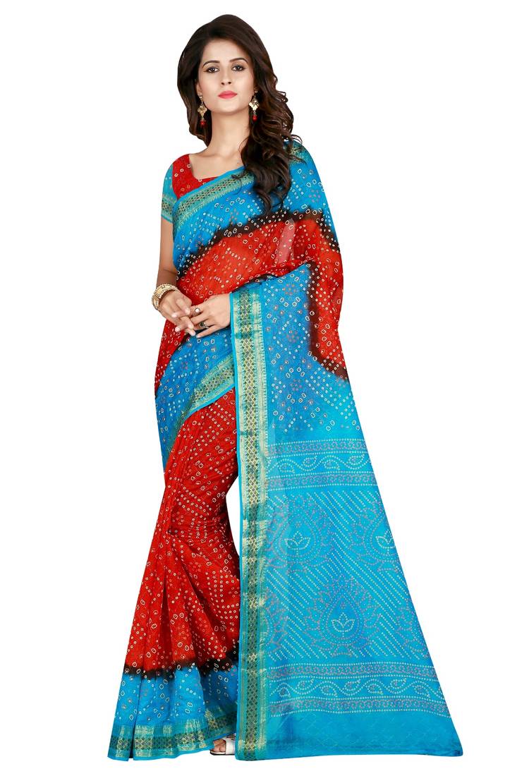Blood red bandhani saree with blouse - Dealsure - 2718643