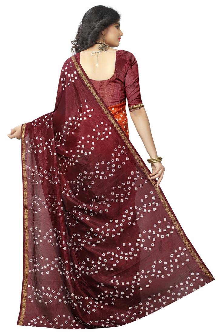 Dark maroon bandhani saree with blouse - Dealsure - 2718669