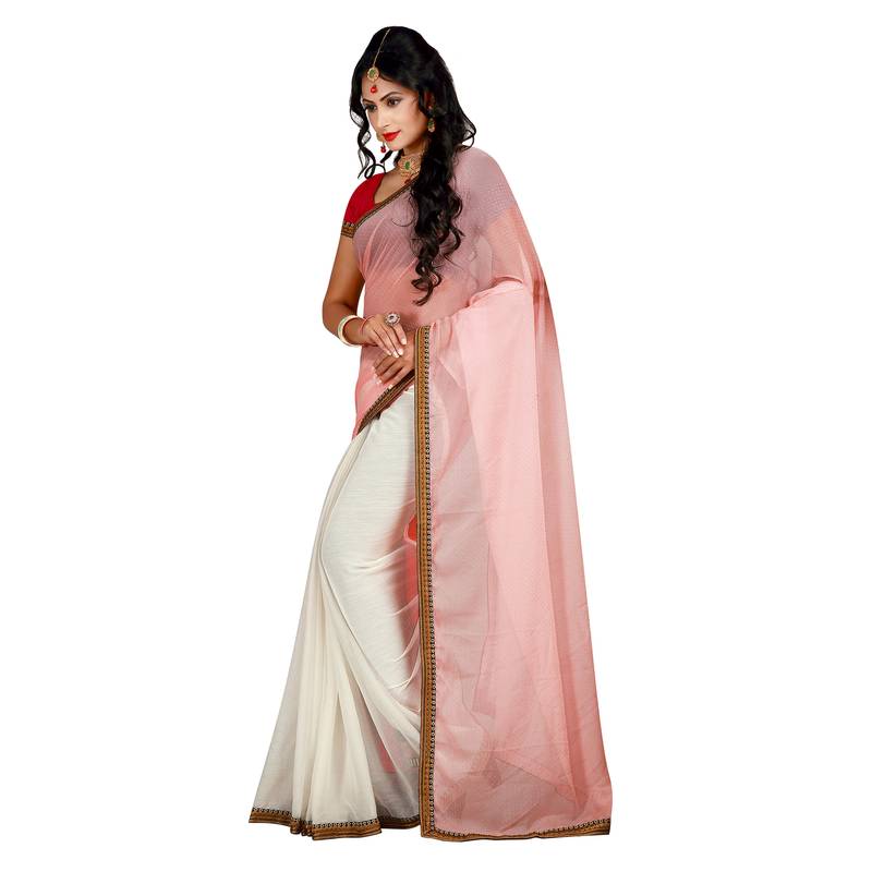Peach Plain Net Saree With Blouse - Mahotsav E Solution - 2718964
