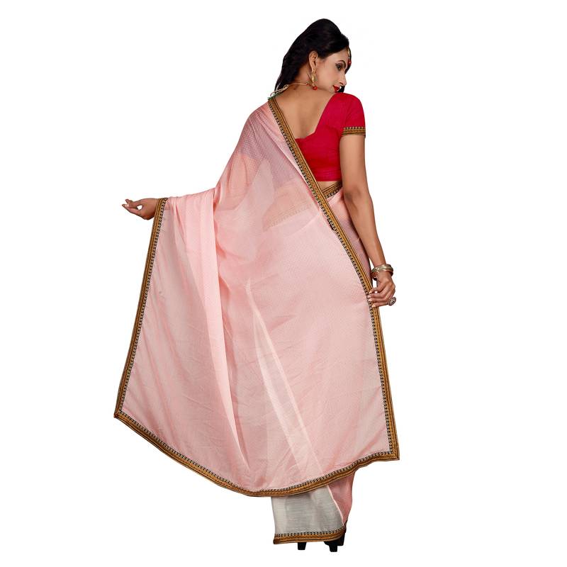 Peach Plain Net Saree With Blouse - Mahotsav E Solution - 2718964